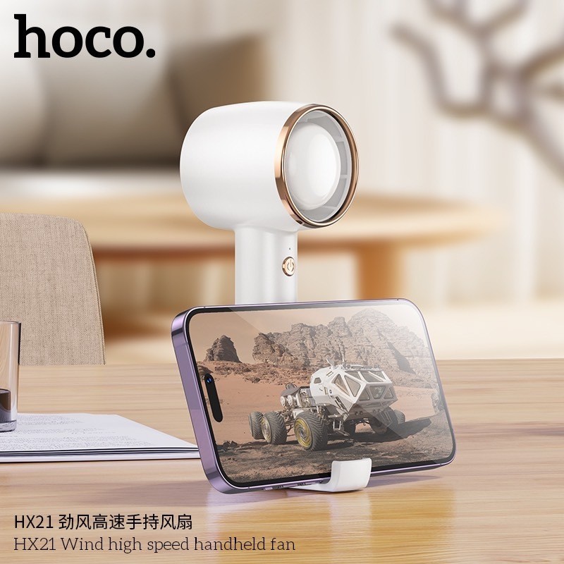HOCO HX21 พัดลมพกพาเทอร์โบ แรงลม 3 ระดับ ตั้งมือถือได้ มีฐานในตัว ชาร์จ ...