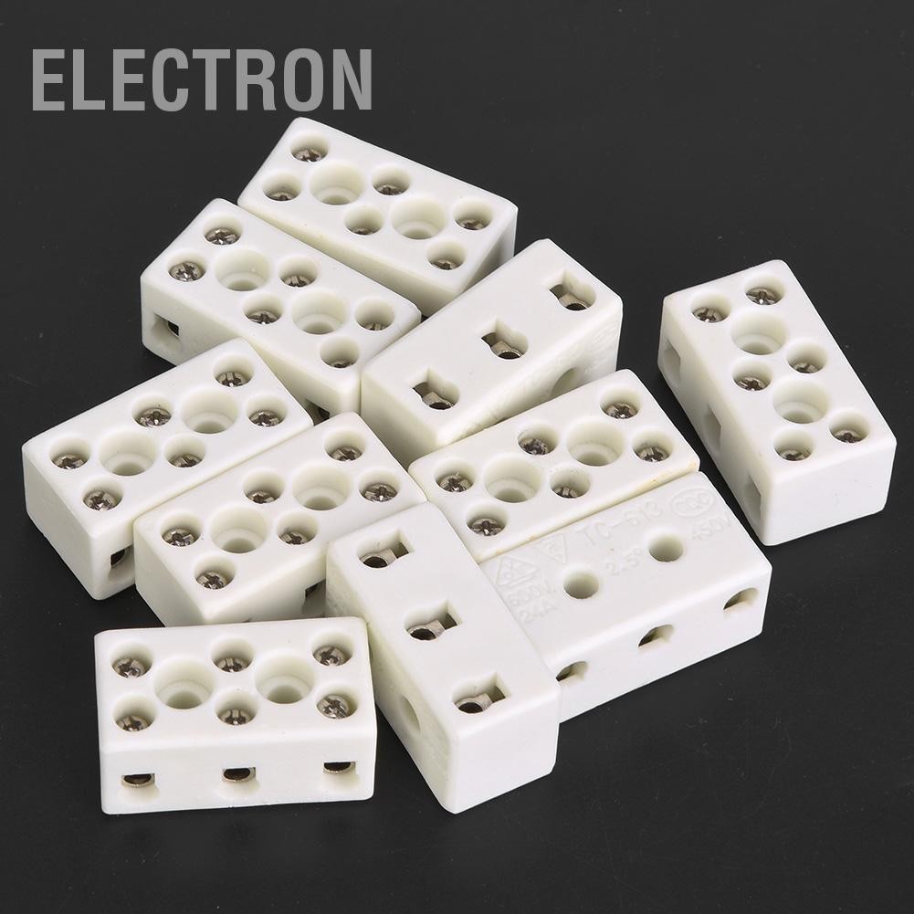 Electron 10 ชิ้น 3 Way 24A เซรามิค Terminal Block ขั้วต่อสายไฟทน ...