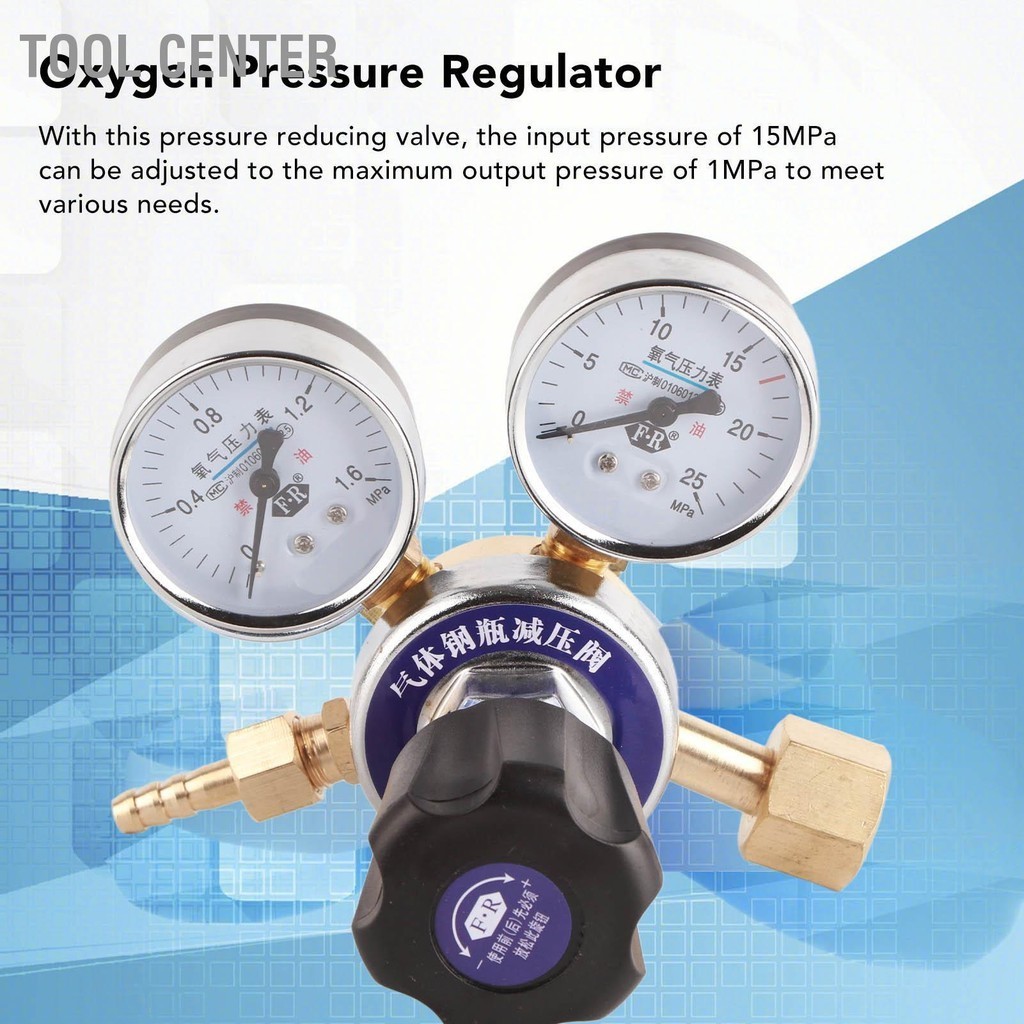 Tool Center ออกซิเจนเครื่องวัดความดัน 15MPa อินพุต 1MPa เอาต์พุต G5/8 Inlet 8mm OD Outlet ...