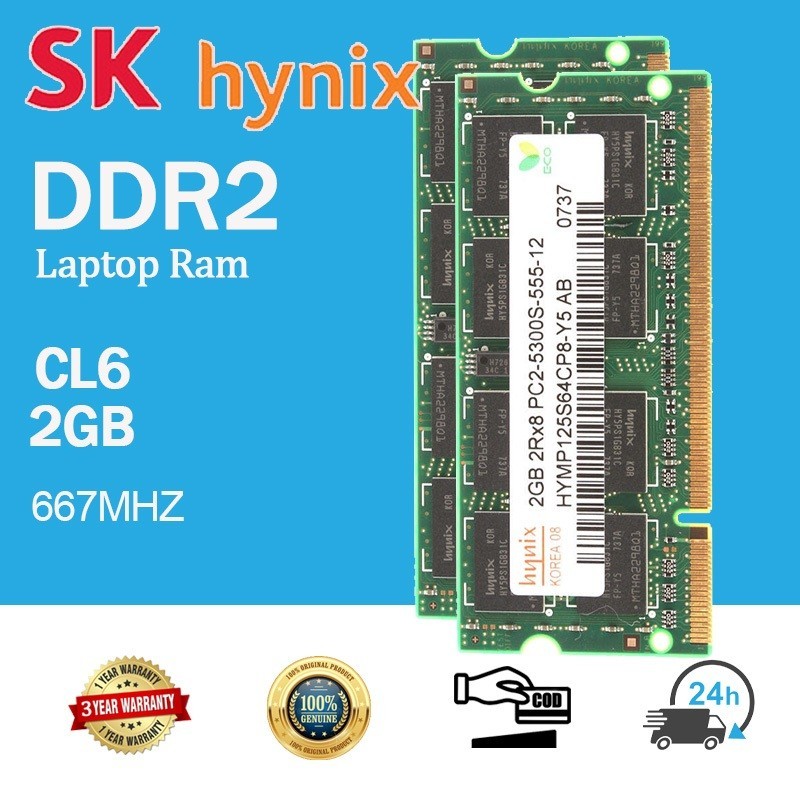 Hynix DDR2 2GB DDR2 667Mhz หน่วยความจํา PC2-5300 2Rx8 RAM แล็ปท็อป ...