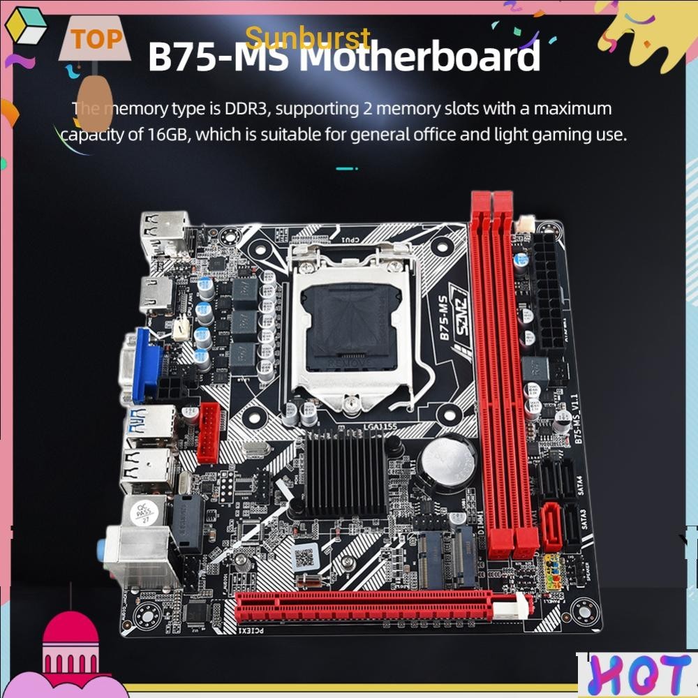 เมนบอร์ด 24Pin B75-MS ความจุสูงสุด 16GB เมนบอร์ดพร้อม PCIe 16x สําหรับเล่นเกมพีซี [Sunburst11.th ...