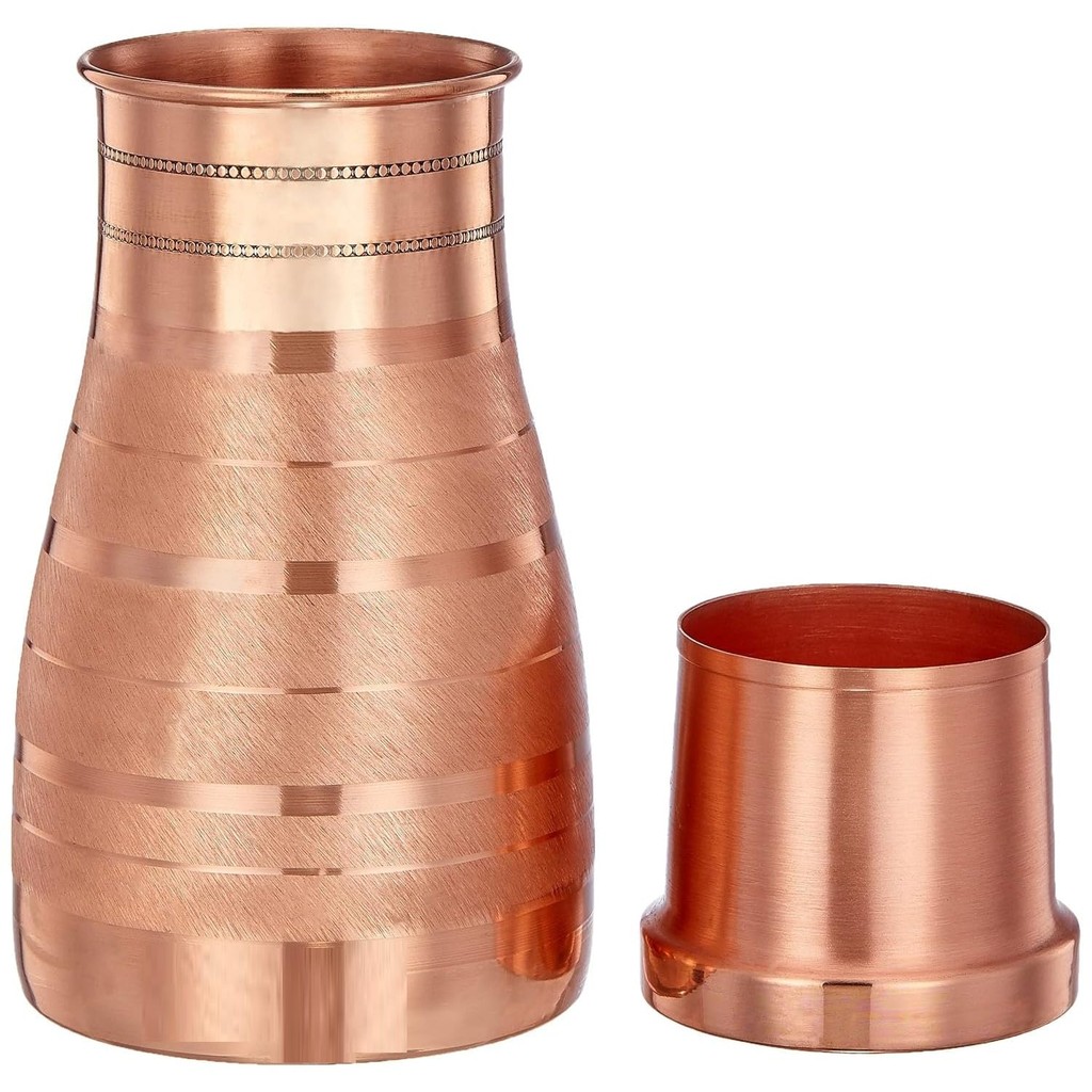 Copper Water Pot | Bedside Pot with Glass | Lining Finish |950 ml ...