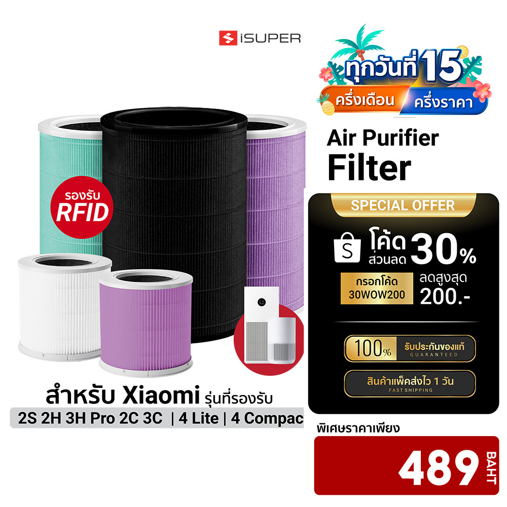 [ลดเหลือ 489] iSUPER ไส้กรอง HEPA สำหรับเครื่องฟอก Air Purifier Filter ...
