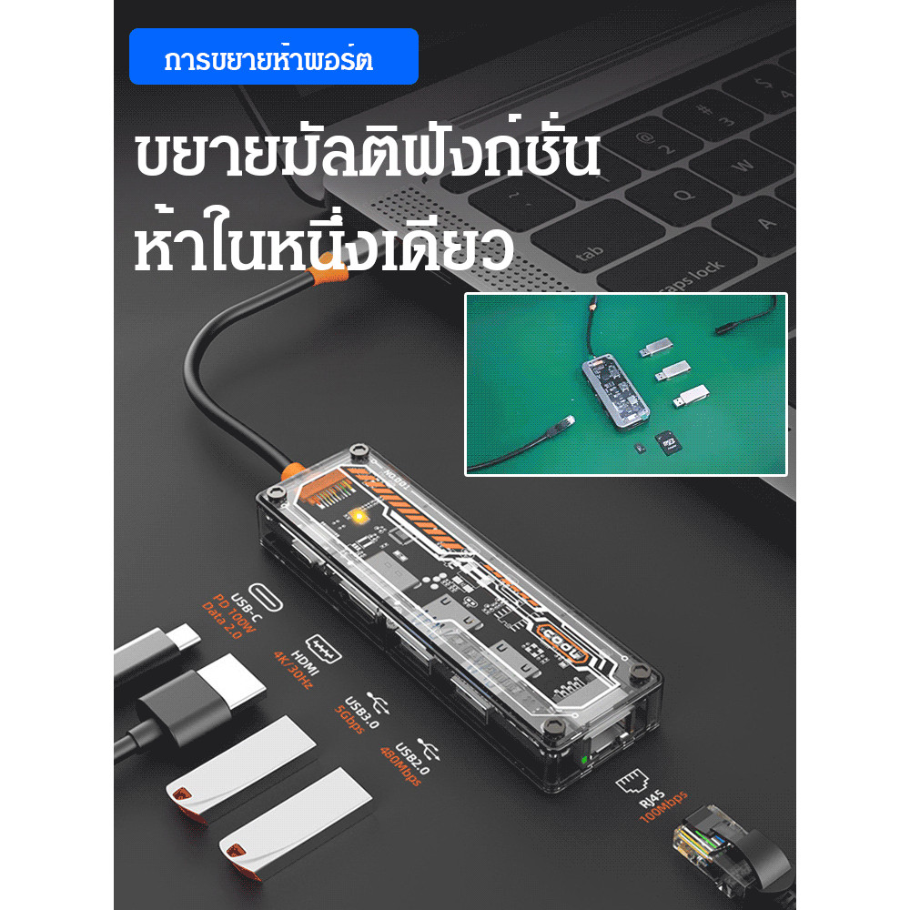 5in1 ฮับขยายโปร่งใสมัลติฟังก์ชั่น Mech HD TypeC Docking Station ...