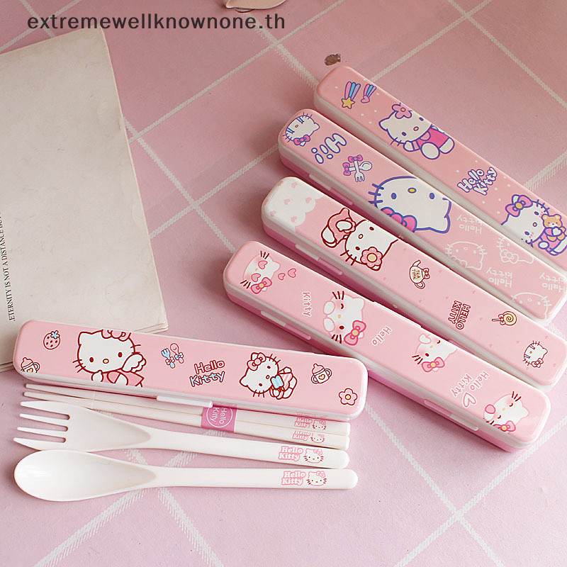 Ewth แบบพกพาน ่ ารัก Sanrio Hello Kitty Chops ช ้ อนส ้ อม 3 ชิ ้ นชุด ...