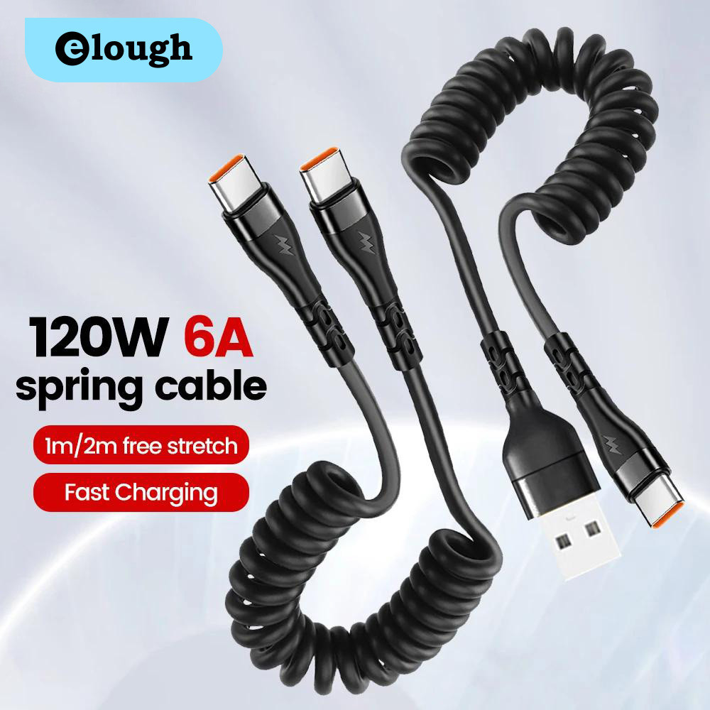 Elough 120W Spring USB C Fast สายชาร ์ จ Type C ถึง Type C Data Cable ...