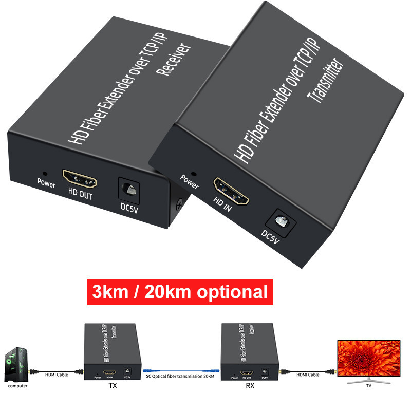 3km HDMI Fiber Extender Over TCP/IP SC Fiber Optical Cable Vs 1080P ...