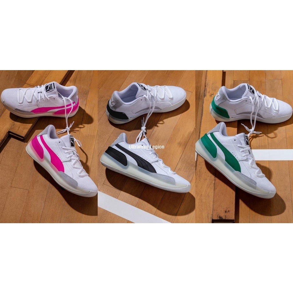 Puma Clyde ไม้เนื้อแข็งสีขาวสีชมพู Simple Classic รองเท้าสเก็ตบอร์ด ...