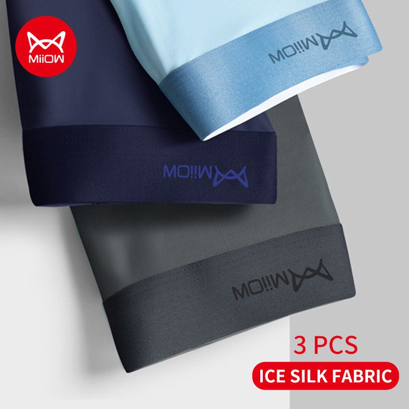 Miiow 3 ชิ้นผ้าไหมน้ําแข็งผู้ชายชุดชั้นในนักมวย 3A Breathable Crotch Man กางเกง Graphene ...
