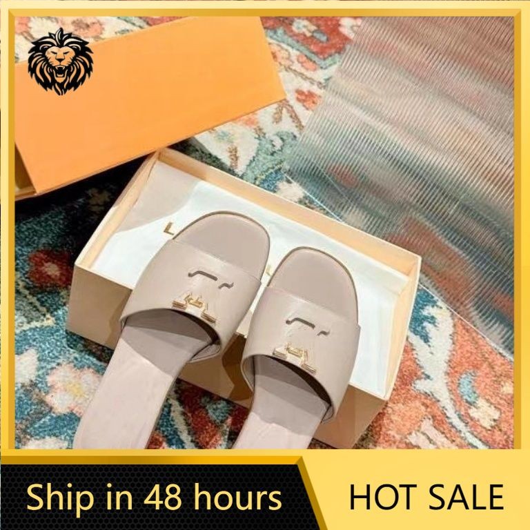 2024 สไตล์ใหม่ Flip-Flops Burst Flat Sole Square Toe หัวเข็มขัดโลหะสวม ...