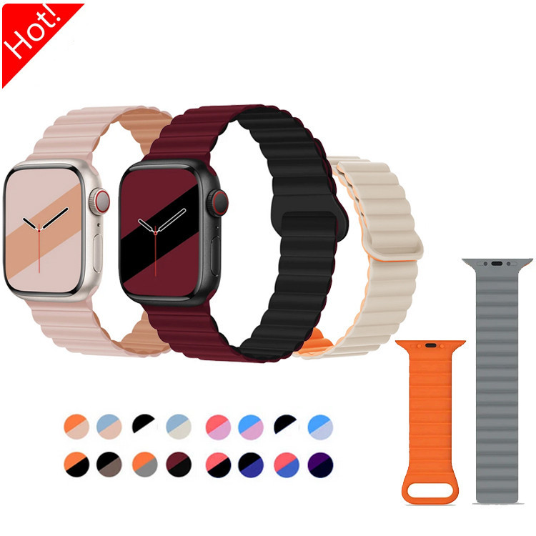 สายซิลิโคน Magnetic Loop Band สําหรับ smartwatch Series 9 8 7 6 5 4 3 ...