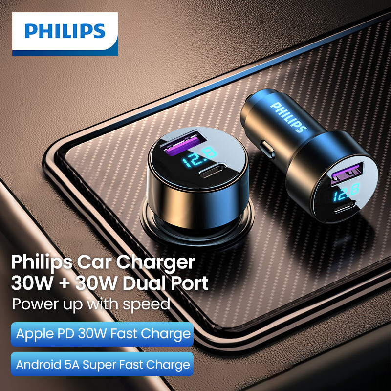 Philips Car Charger PD30W Fast Charge USB +Type-C Dual Ports | Shopee Thailand