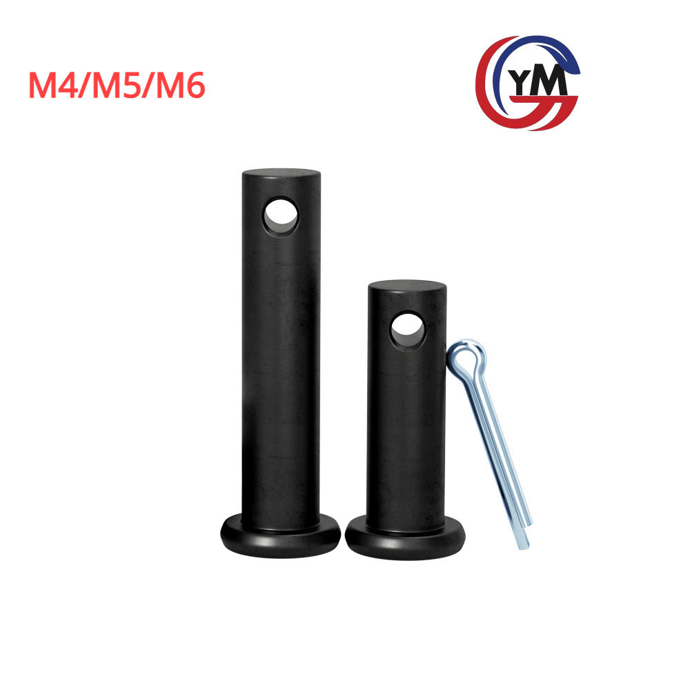 [YMH1] หมุดพิน ปิ๊น สลัก หัวกลมแบน สีดำ เหล็กกล้าคาร์บอน แถมปิ้นเสียบ M4/M5/M6 / Clevis Pin w ...