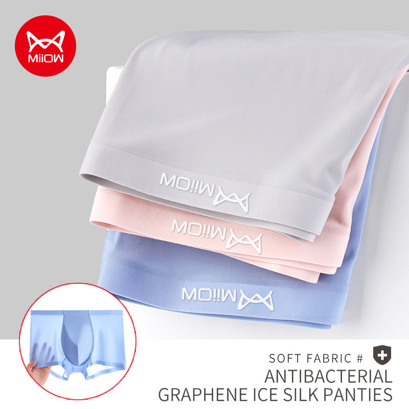 Miiow 3 ชิ้นผ้าไหมน้ำแข็งกางเกงในชายชุดชั้นในชายสบายไม่มีเซ็กซี่ชุดชั้นในนักมวยกางเกงขาสั้น ...
