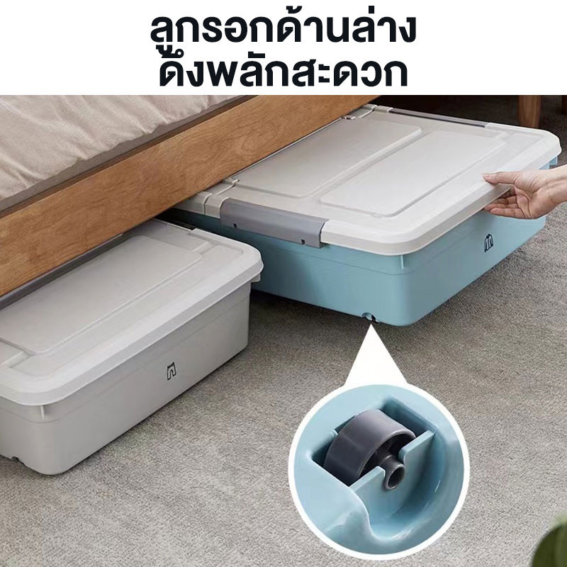 NeatBox กล่องเก็บของ สี่เหลี่ยมผืนผ้า มีล้อ สีแดง/กล่องสีฟ้า สามารถวางซ้อนกันได้ พลาสติกแข็ง ...