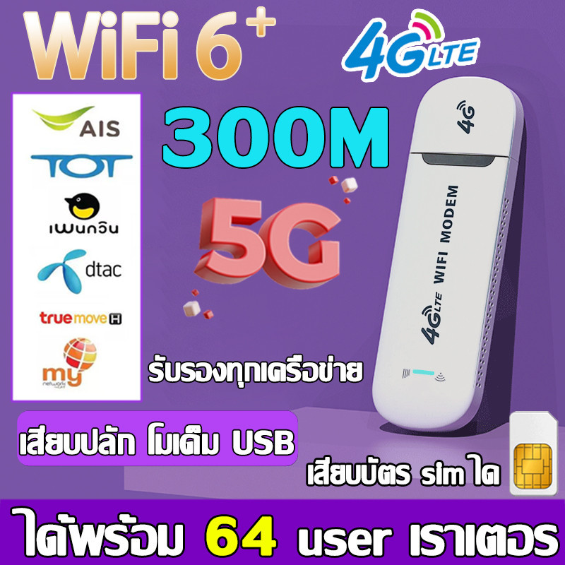 Pocket Wifi Aircard Wifi Modem 4G LTE 300 Mbps USB เราเตอร์ใส่ชิม ตัวปล่อยสัญญาณไวไฟ ไวไฟพกพาใส่ ...