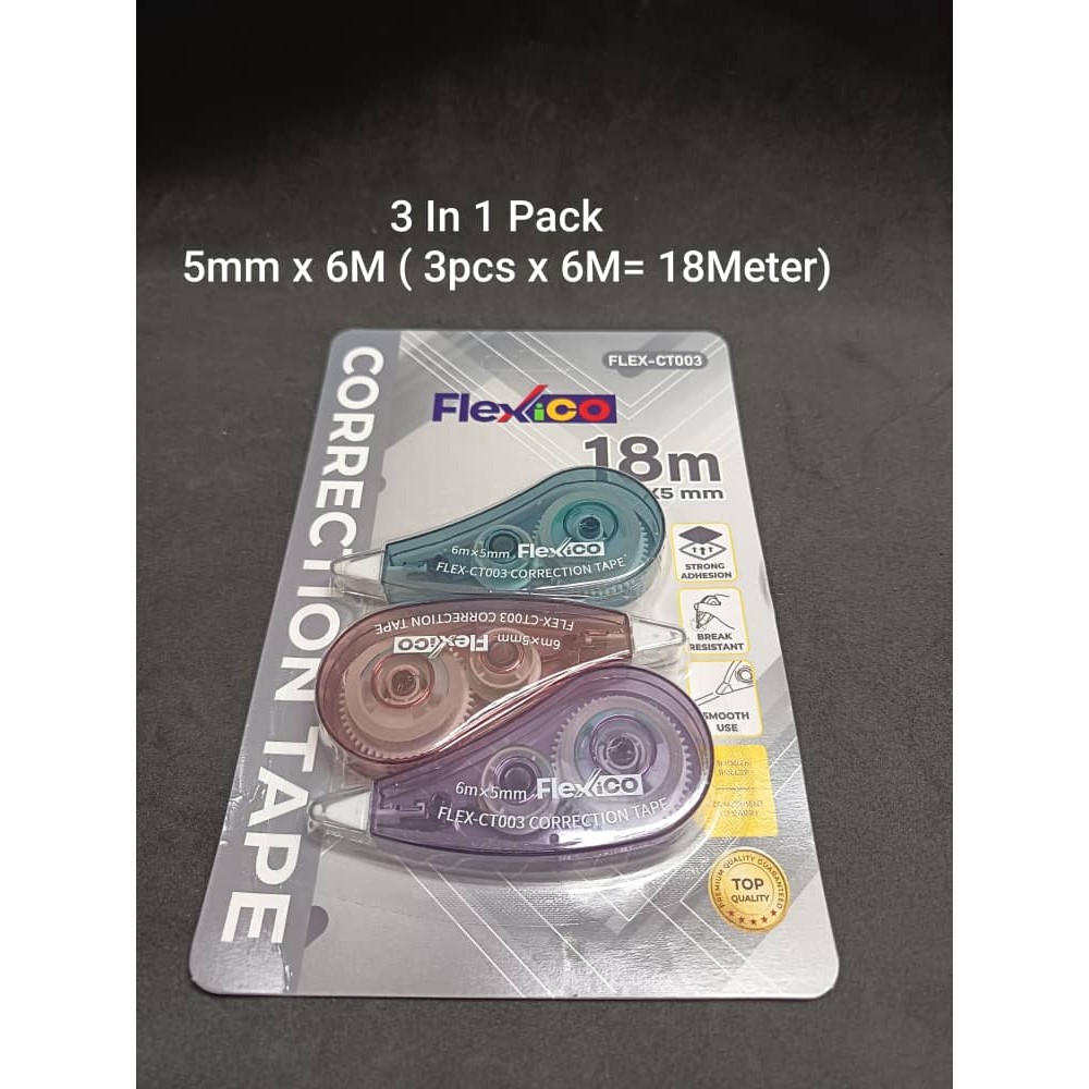 Flexico Correction Tape ( 5mm x 6M ) - 3 In 1 Pack (18M) | Shopee Thailand