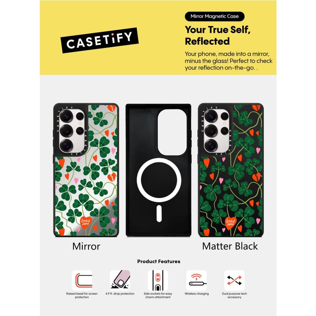 Casetify X Clover Hearts Case Matte Black & Sliver Mirror เคสดูดแม่เหล็ก Samsung Galaxy S23 S24 ...