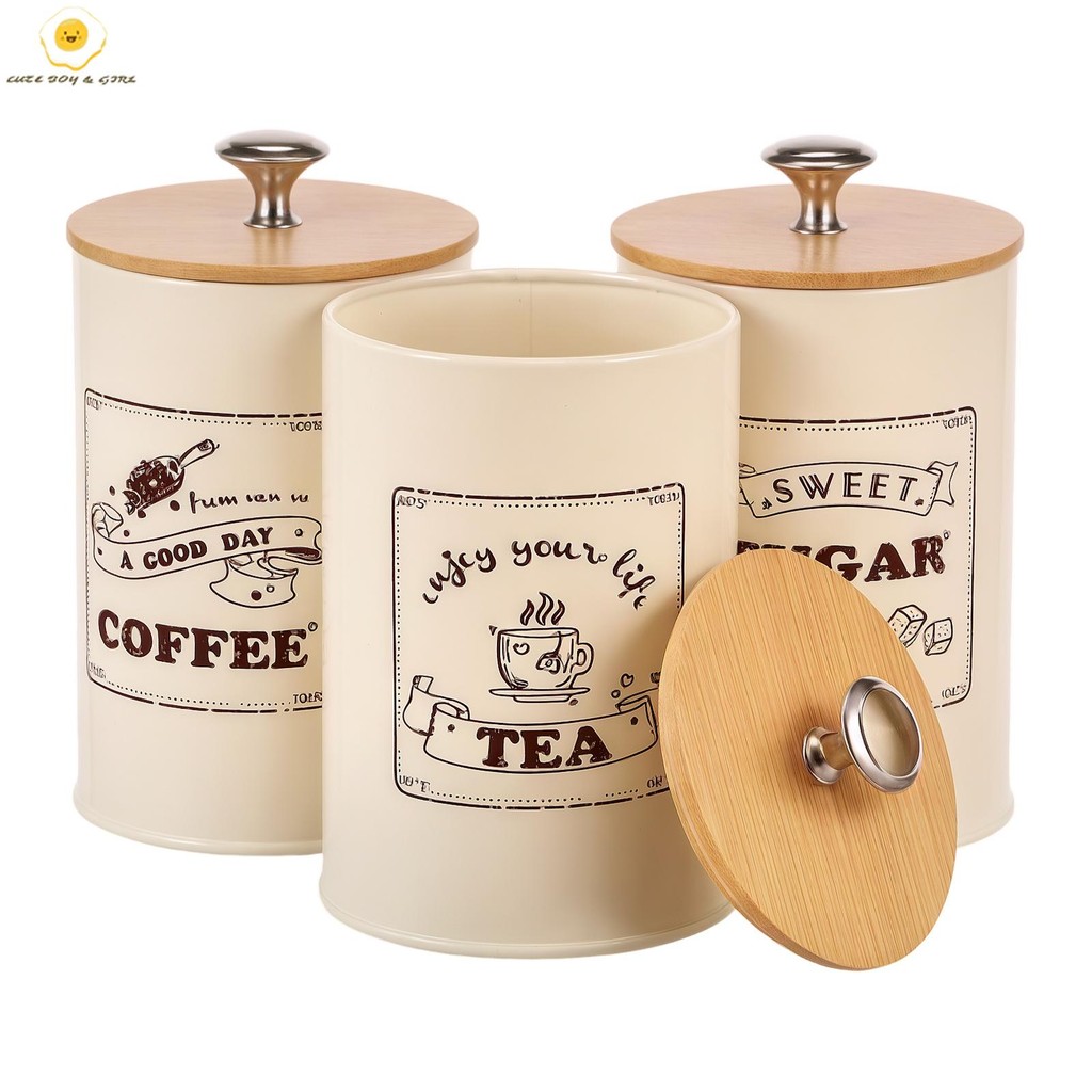 โลหะ Vintage Kitchens คอนเทนเนอร์ชุด Pretty อเนกประสงค์ Airtight ...