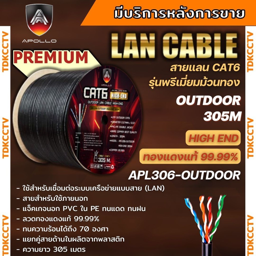 Apollo สายแลน Lan Cable UTP CAT6 Outdoor Premium สำหรับใช้ภายนอก 305 ...