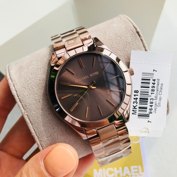 READY STOCK Michael Kors Women's Slim Runway Brown Watch MK3418 แท้ ...