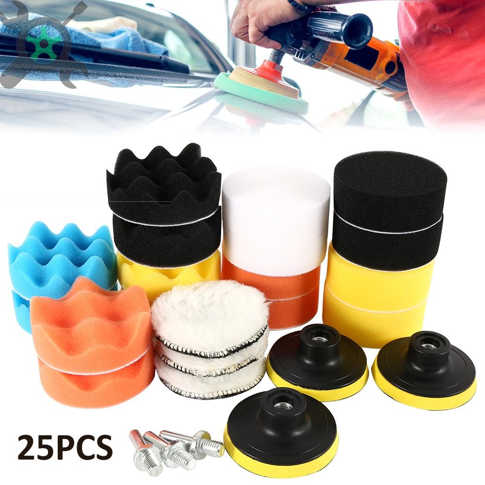 25 ชิ้นแผ่นขัดรถเจาะ Buffing Kit Professional รถฟองน้ํา Buffing Pads รถ ...