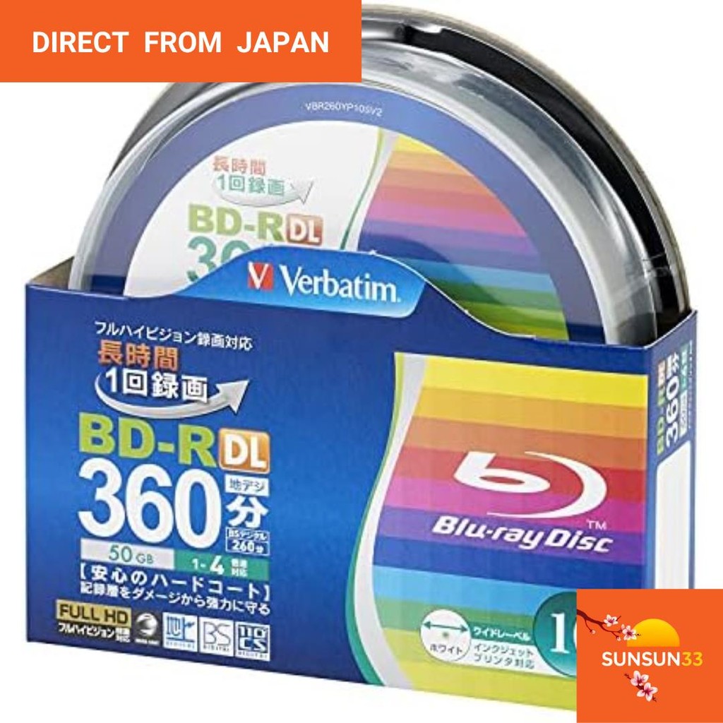 【Direct from Japan】Verbatim Blu-ray Disc BD-R DL 50GB 10 แผ่นสีขาวพิมพ์ 2 ชั้น 2 ชั้นความเร็ว 1 ...