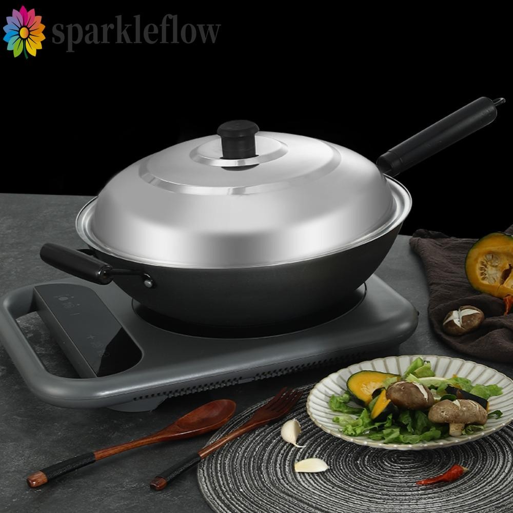 Sparkleflow ฝาหม้อสแตนเลส,ปมพลาสติกสีดํา Anti-Scald กระทะฝาปิด, อุปกรณ์ครัวรอบ Universal 32/34 ...