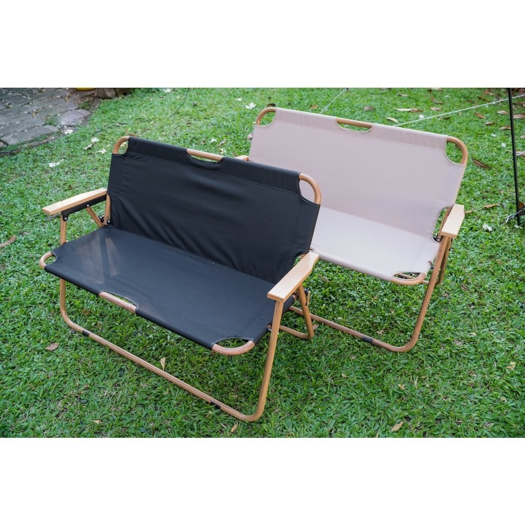 Double Chairs เก้าอี้คู่พับอลูมิเนียมลายไม้ รับน้ำหนักได้ถึง250kg มี 2 ...