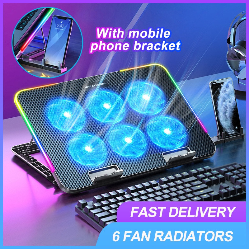 Laptop Cooling Pad พร้อมที่วางโทรศัพท์มือถือ พัดลมโน๊ตบุ๊ค Macbook ...