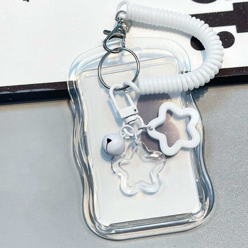 Stat Clear Card Case พร้อมฤดูใบไม้ผลิ String Card Holder สําหรับบัตร ...