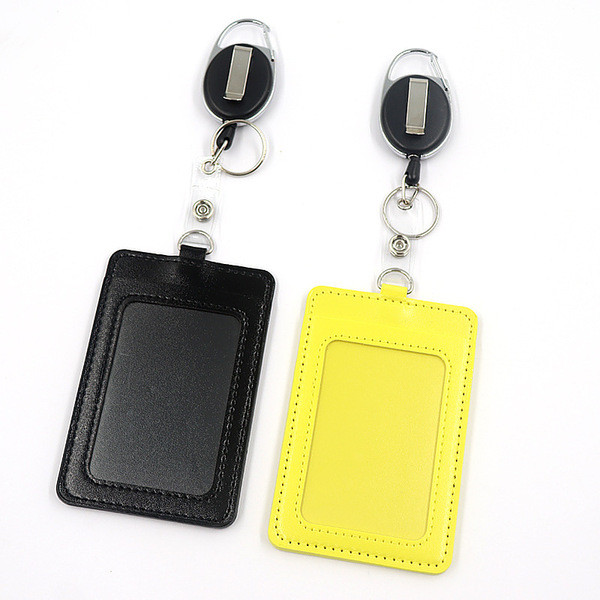 การ์ด bus การ์ดวงบัส Id PU Card Leather Card Holder Retractable Badge ...
