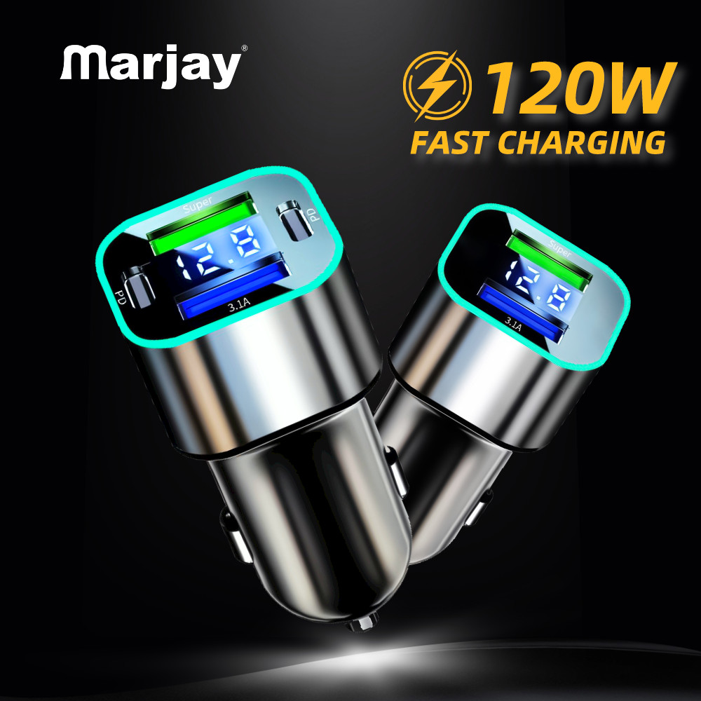 Marjay ที่ชาร์จ USB คู่ พอร์ต PD คู่ 120W ชาร์จเร็วมาก สําหรับรถยนต์ ...