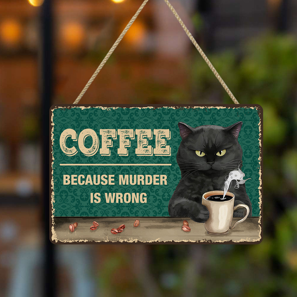 Retro Cat Coffee Sign Retro Kitchen Sign Wall ตกแต่งบาร์ตกแต่งไม้ ...