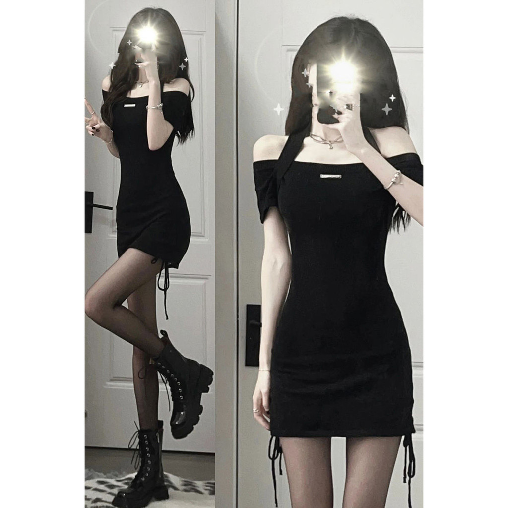 Womens Slim Fit Suspender Skirt Slim Fit Waist Tight Dress Off Neck