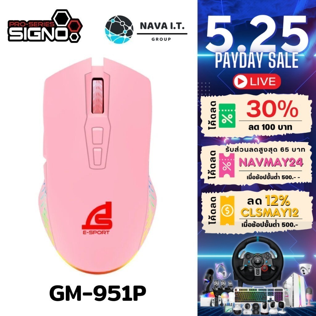 ⚡️กรุงเทพฯด่วน1ชั่วโมง⚡️ SIGNO MOUSE SIGNO รุ่น GM-951P PINKKER GAMING ...