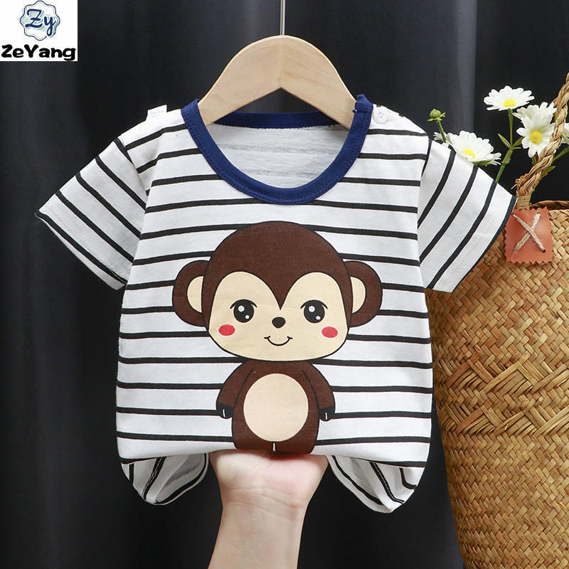 [ZY] 60-130 ซม.พร้อมสต็อกเด็กผ้าฝ้ายแท้แขนสั้นเสื้อยืดเสื้อยืดลําลอง ...