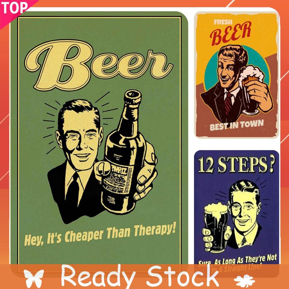 Vintage Metal Plate Man และ Beer ภาพวาดเหล็กสี่เหลี่ยม Wall Art Bar ...