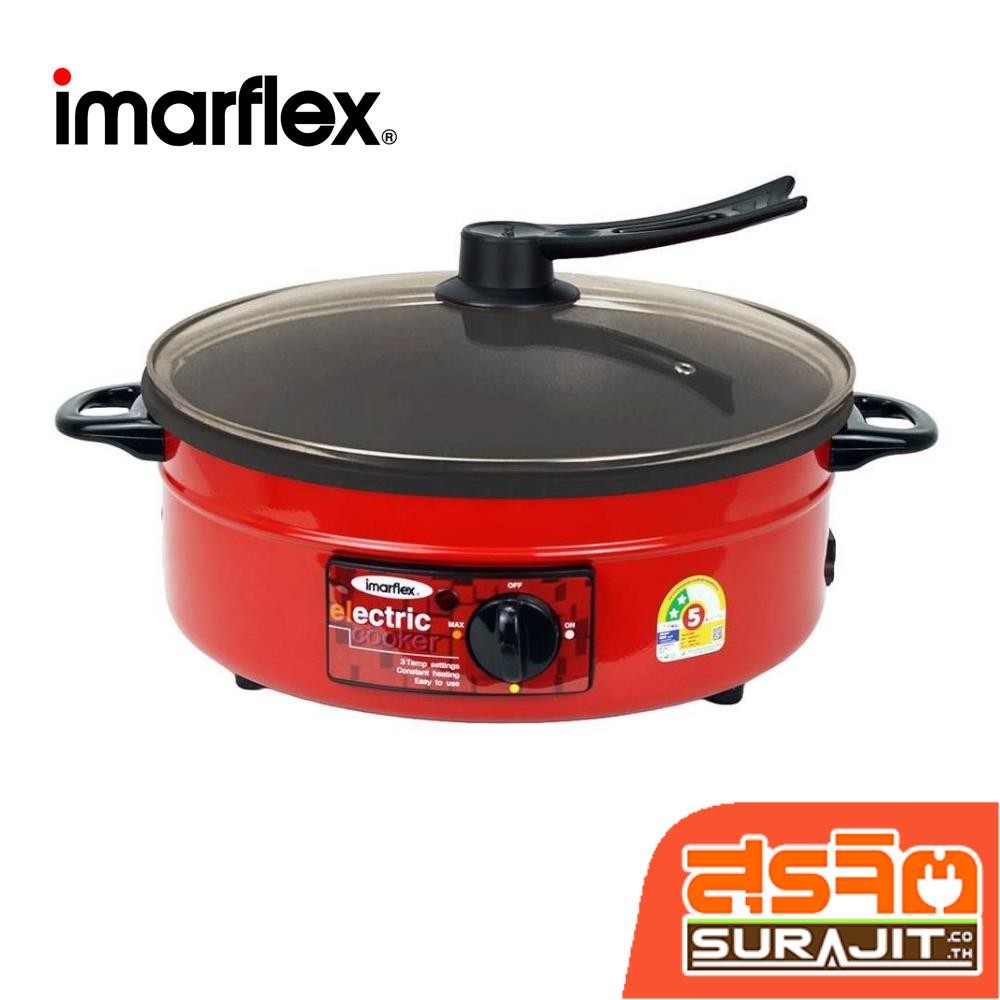 IMARFLEX กระทะไฟฟ้าเทปล่อน ชั้นเดียวฝากระจก สีแดง รุ่น IP-134 RE (23783) | Shopee Thailand
