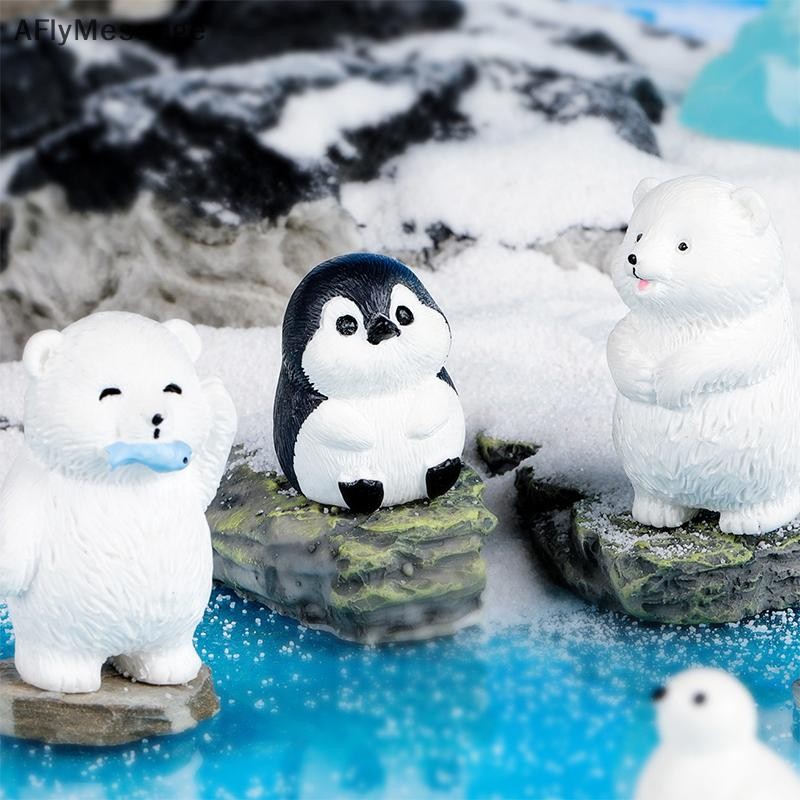 Afl Mini Polar Bear Figurine การ์ตูนเพนกวินหมีสีขาว Micro Landscape ...
