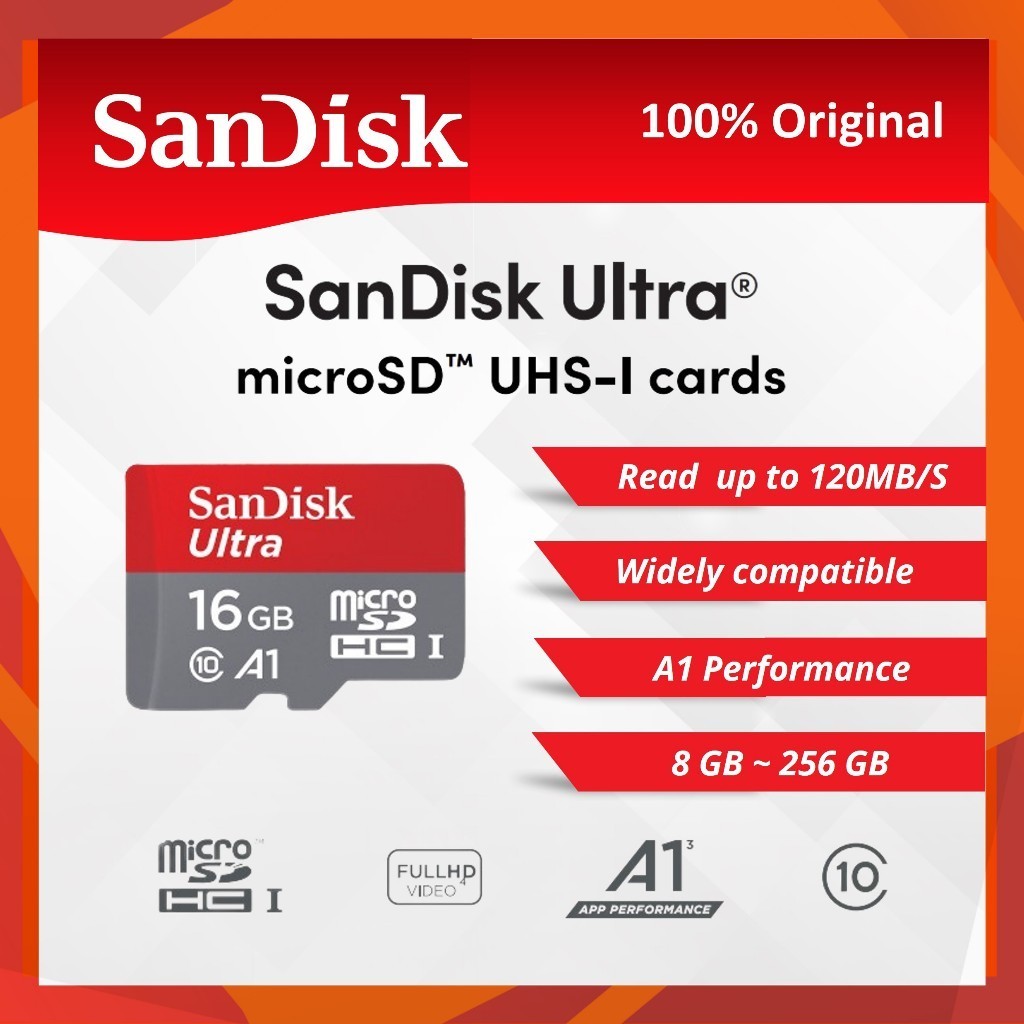 Sandisk Ultra MicroSD HC และ XC UHS-1 การ์ด C10 A1 U1 8GB 16GB 32GB 64GB 128GB 256GB การ์ดหน่วย ...
