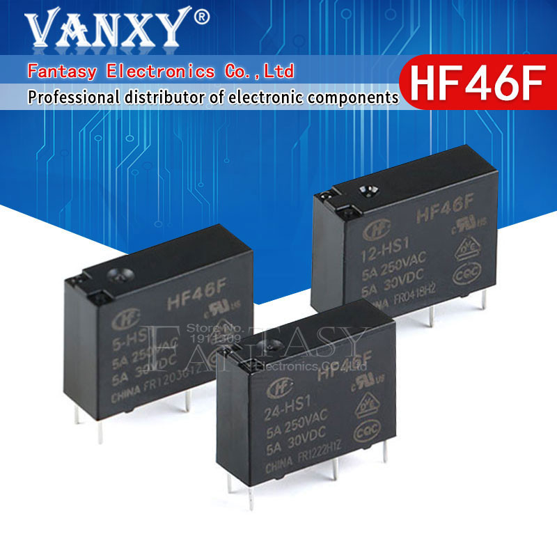 10pcs 5A 4Pin HF46F-5-HS1 HF46F-12-HS1 HF46F-24-HS1 Power Relay A ปกติเปิด 5 V 12 V 24 V DC 5A ...