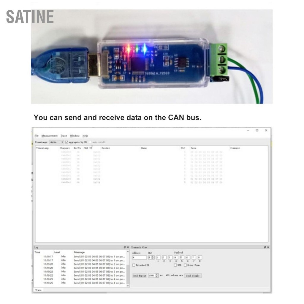 SaTine USB to CAN Bus Converter อะแดปเตอร์แยกชิป 1M Baud Rate 3 สี LED ...