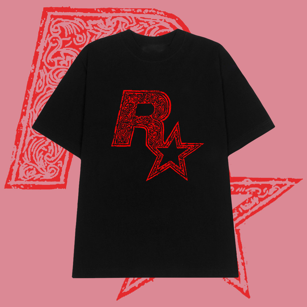 Rockstar Games Red LOGO ผ้าฝ้ายแท้ Unisex ทรงหลวม ผู้ชาย แขนสั้น คอกลม ...