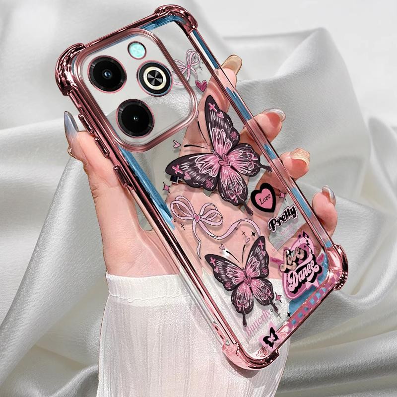 For itel P55 กรณีสีชมพูชุบซิลิโคน TPU anti drop ปกหลังกันกระแทกการ์ตูน ...