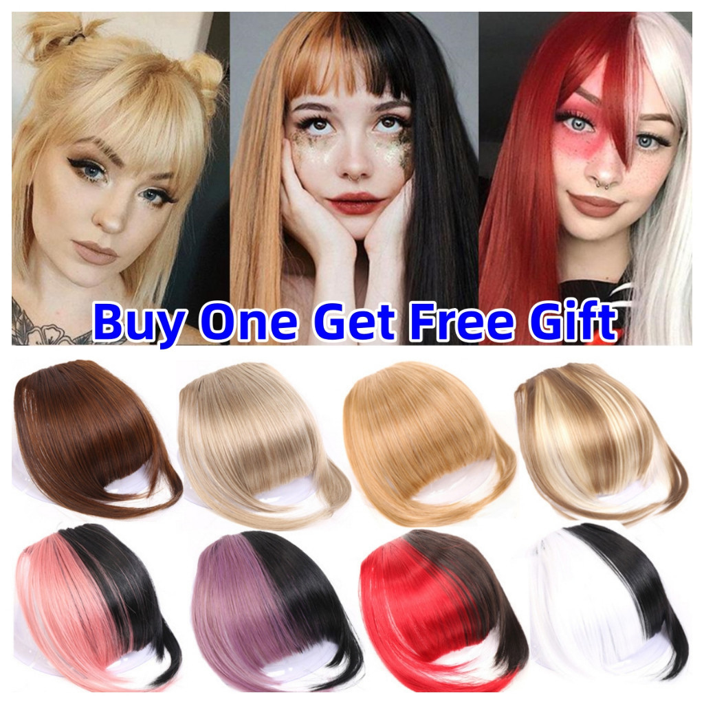 Blessu เย็บ Air Bangs 3D Bangs วิกผมตรง Bangs Fringe Hairpiece False Bangs ทนความร้อนเส้นใย ...