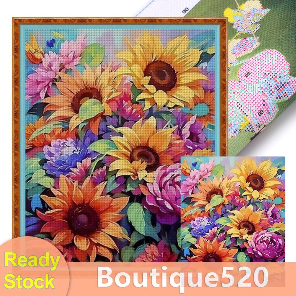 เย็บปักถักร้อยเต็มรูปแบบ Eco-ด้ายฝ้าย 11CT พิมพ์ดอกทานตะวัน Cross Stitch 40x50 ซม. [boutique520 ...
