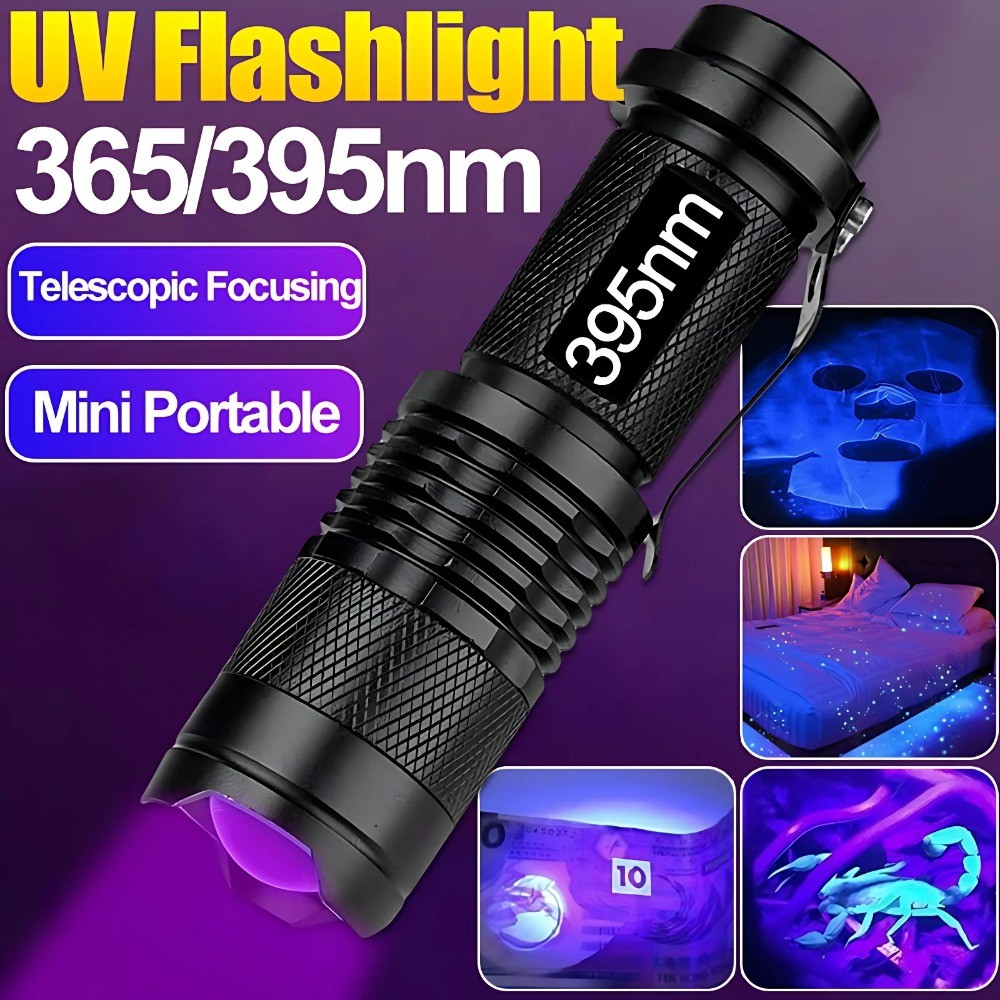 395/365nm Mini LED UV ไฟฉาย - Zoomable Ultra Violet Light ไฟฉาย - แบบพกพาสัตว์เลี้ยงปัสสาวะแมง ...