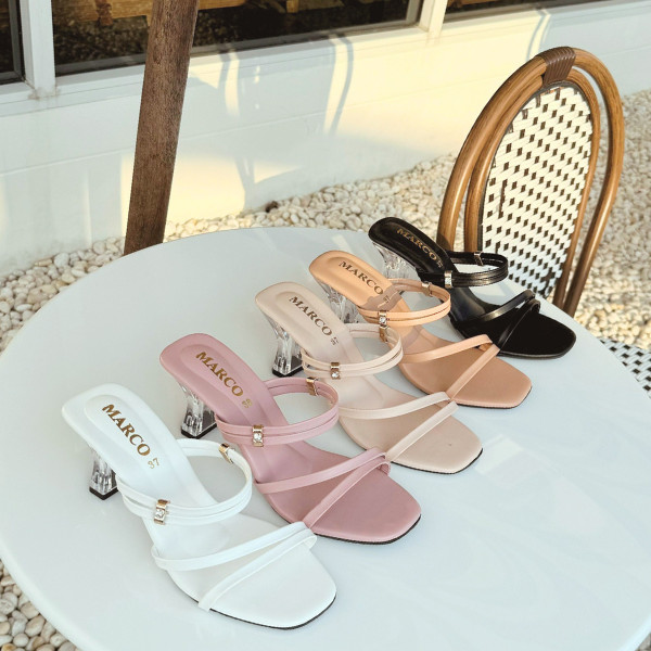 🌟รองเท้าส้นสูงผู้หญิง หนังนิ่ม แบรนด์ ᗰᗩᖇᑕO รุ่น B1027 รองเท้าส้นแก้วสูง 2 นิ้ว ดีไซน์สายคาด ...