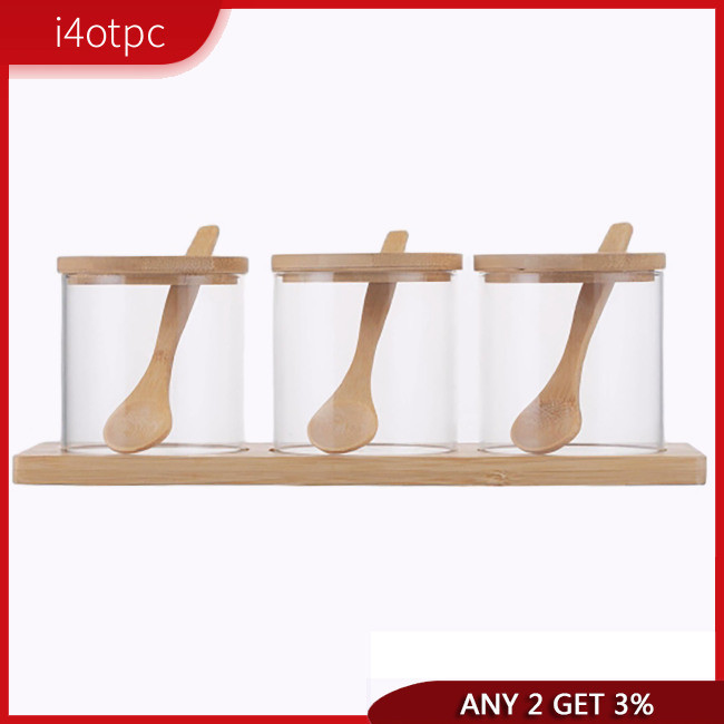 I4otpc 3 ชิ้นกระป๋องเครื่องปรุงหม้อชุดหม้อเครื่องปรุงถาด,น้ําตาลเกลือคอนเทนเนอร์ชุด,แก้วใส ...